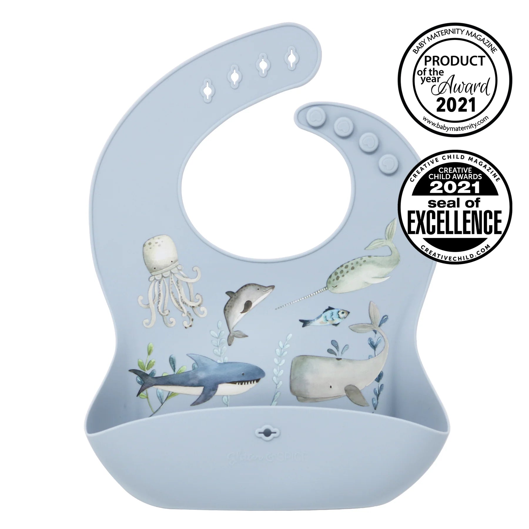 Glitter & Spice Silicone Food Bib (Ocean Adventures) – Baby Joy Canada